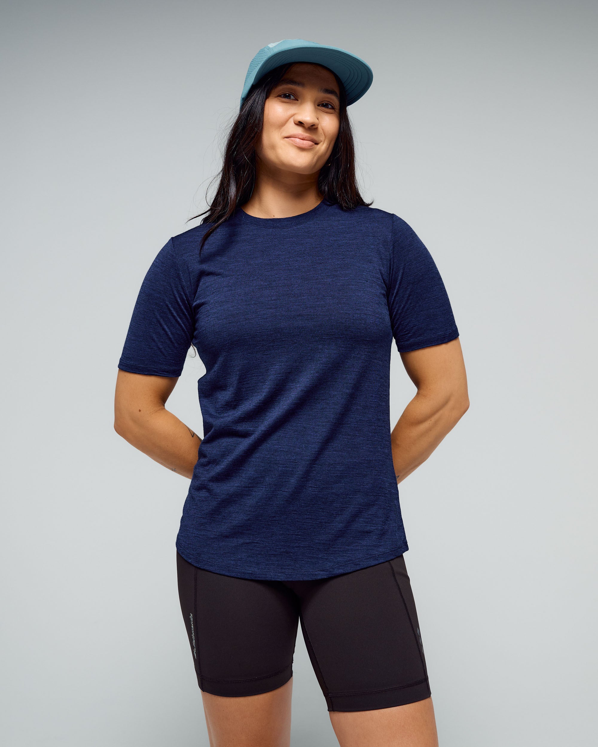 Women's 100% Merino Short Sleeve Crew Top - Midnight Navy Marle ...