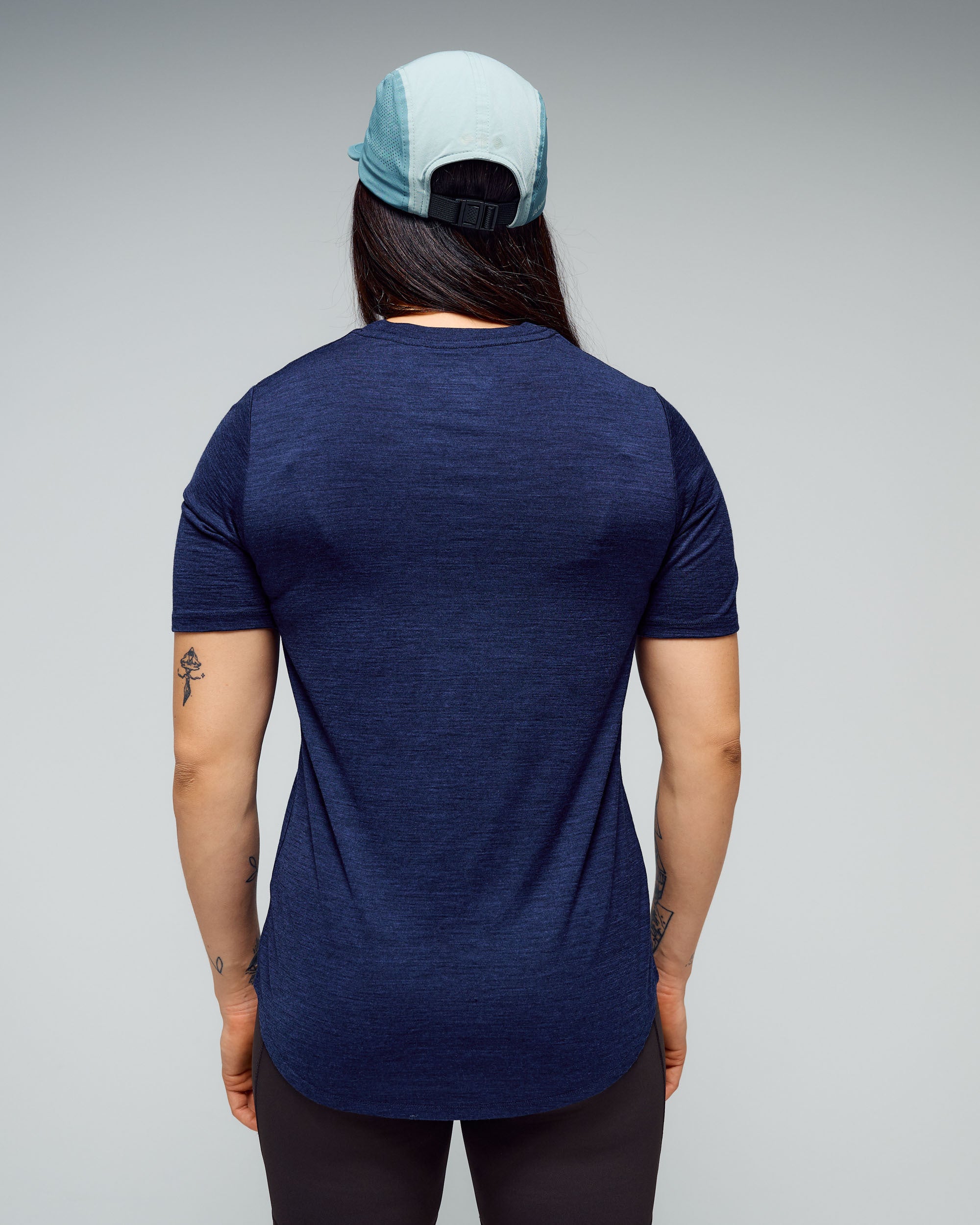 Women's 100% Merino Short Sleeve Crew Top - Midnight Navy Marle ...