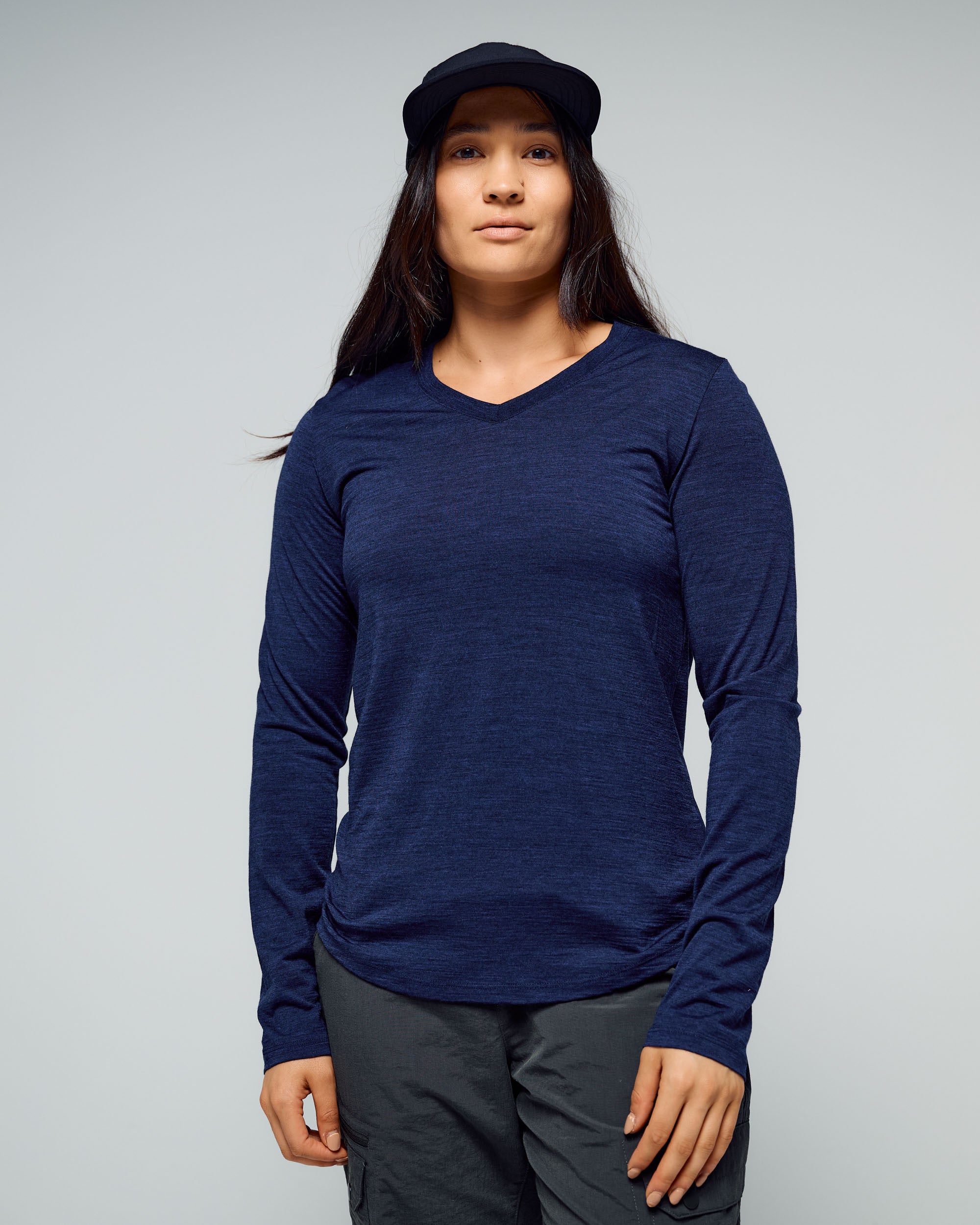 Women's 100% Merino Long Sleeve V-Top - Midnight Navy Marle – Kathmandu AU
