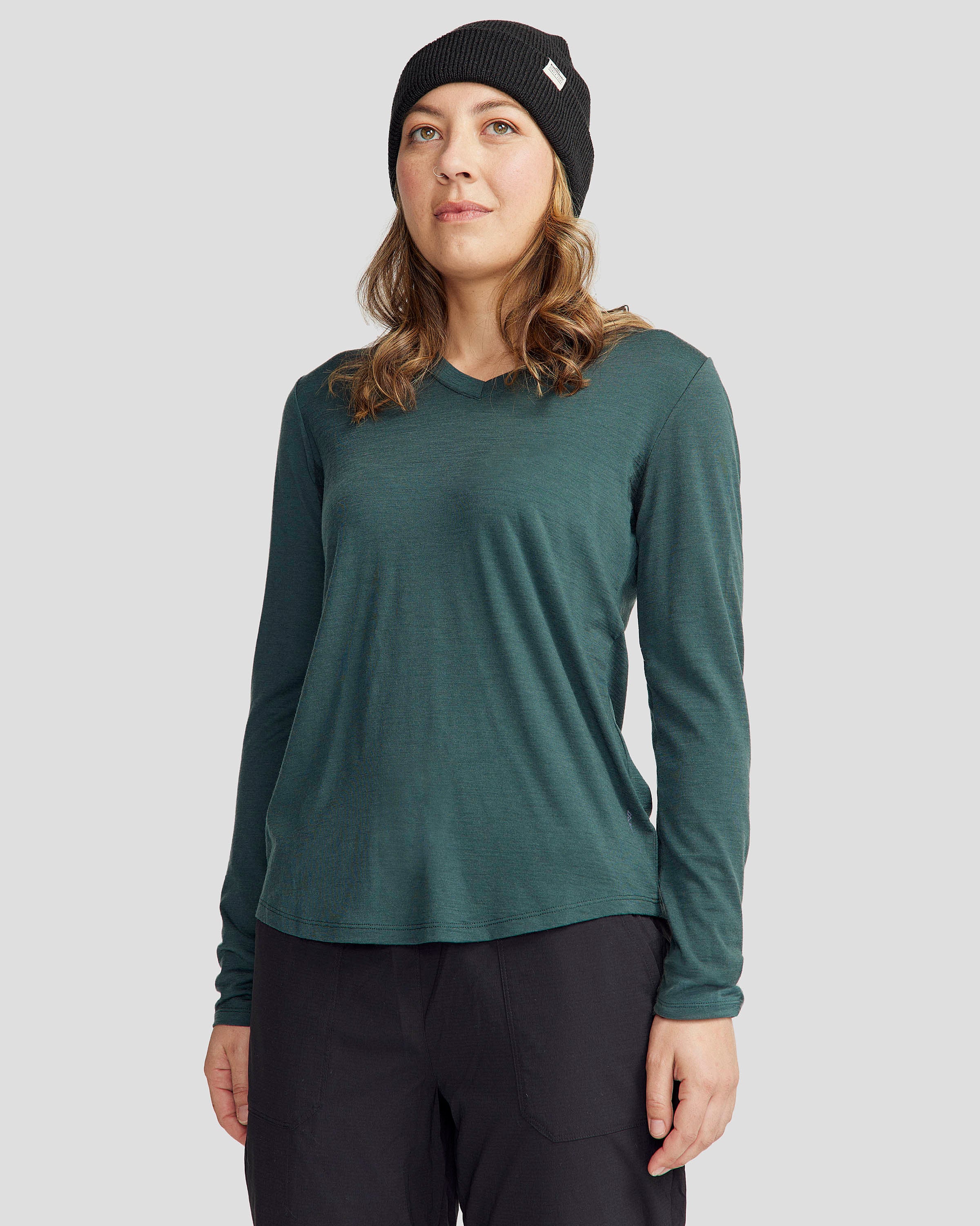 Women's 100% Merino Long Sleeve V-Top - Deep Forest – Kathmandu AU