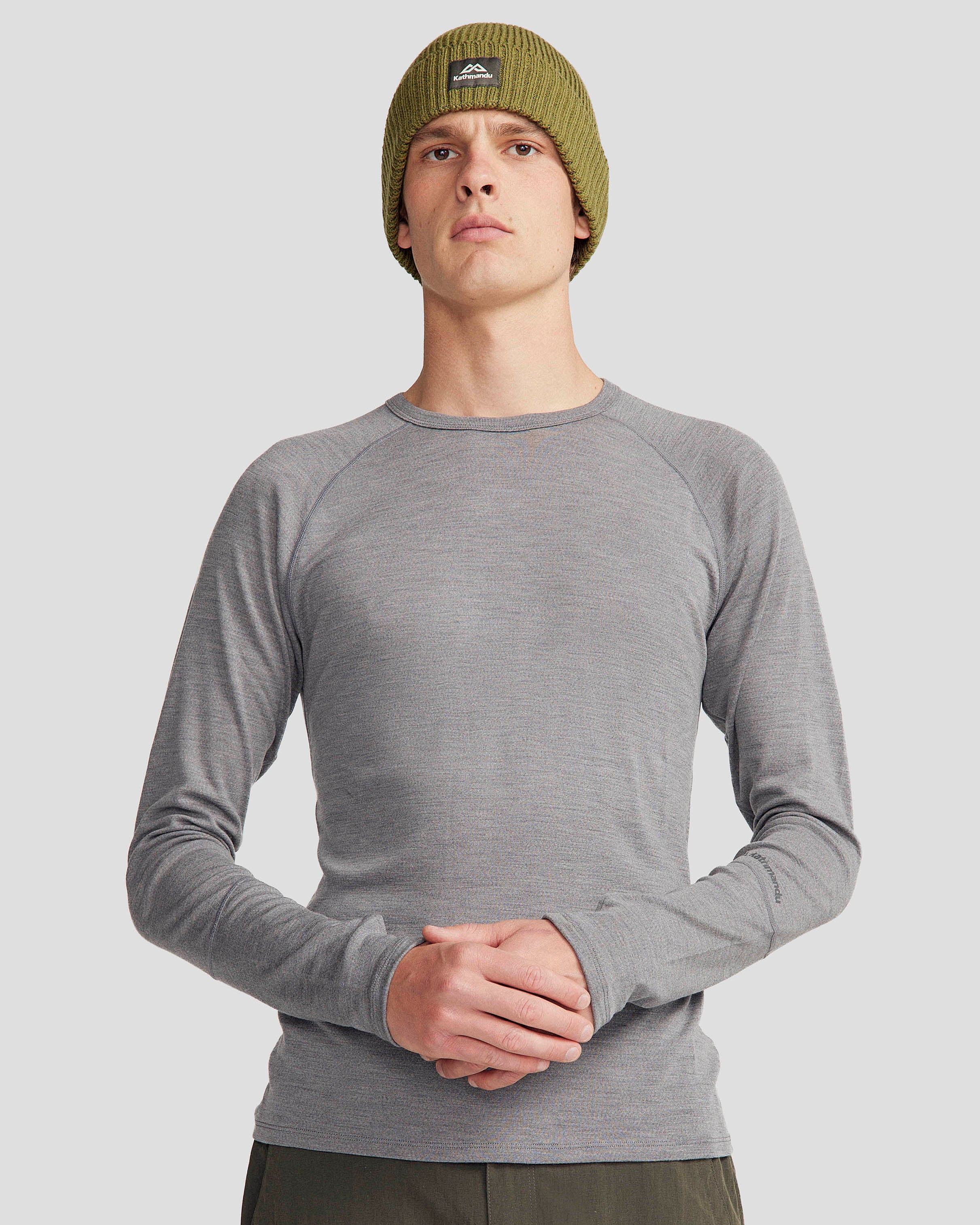 Men's KMDMerino Baselayer Long Sleeve Top - Grey Marle – Kathmandu AU