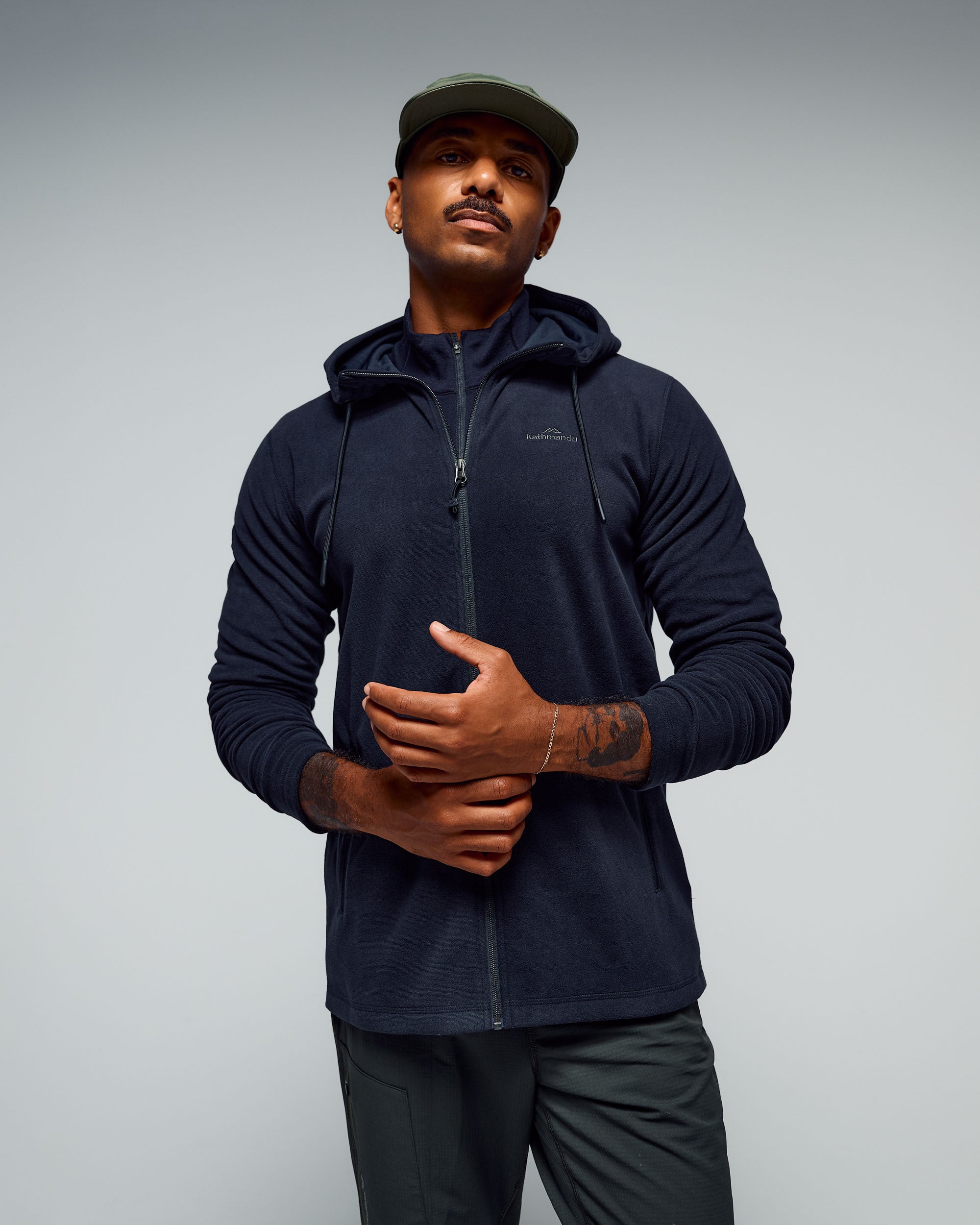 Men's Mt Aspiring Hooded Fleece Jacket - Black Stingray – Kathmandu AU