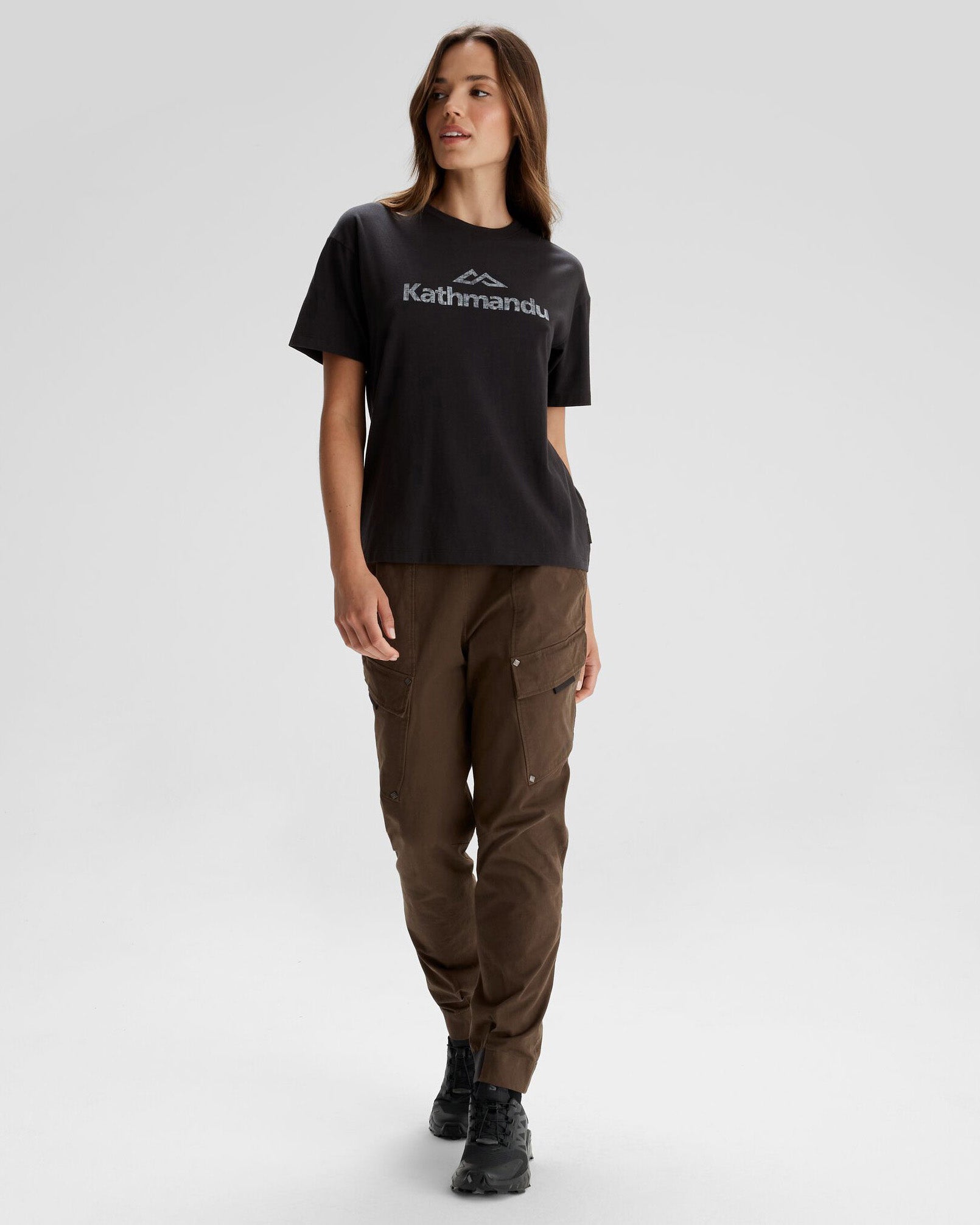 Women's Logo Organic Cotton T-shirt - Black Stingray – Kathmandu AU