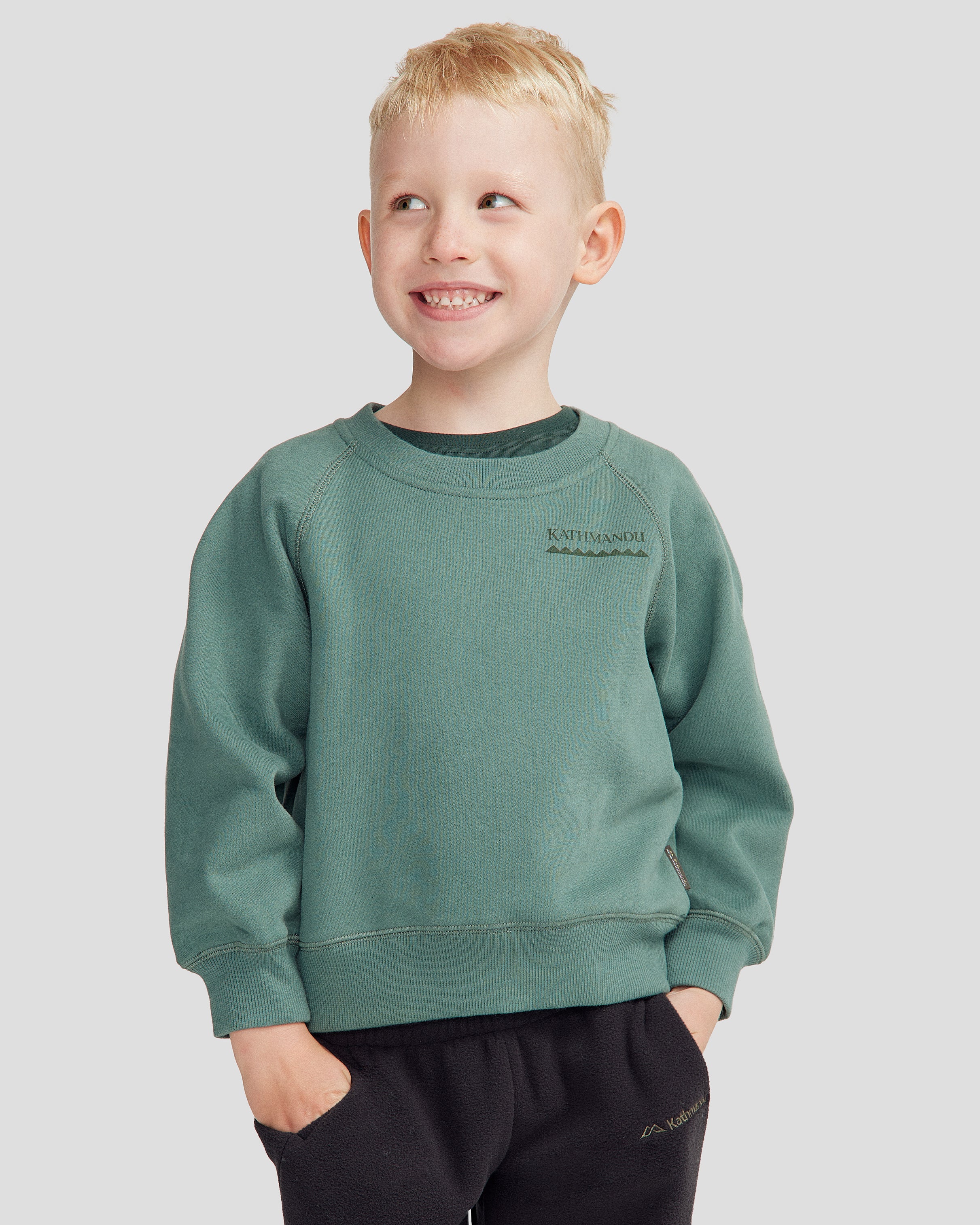 Kids' Heritage Logo Brushed Crew - Light Forest – Kathmandu AU
